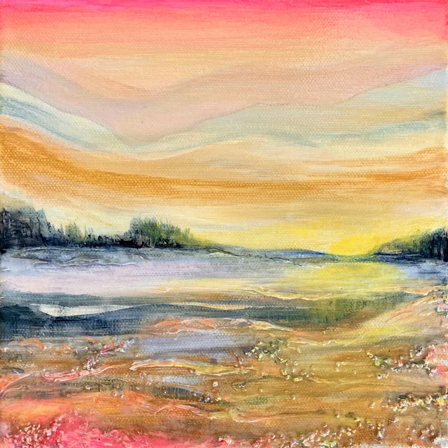 Pink Beach Sunset Painting