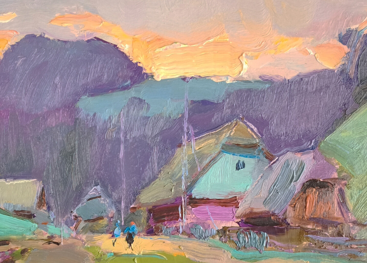 Neighborhoods Mountain Village von Alexander Shandor (2017): Malerei Öl auf Karton - Singulart