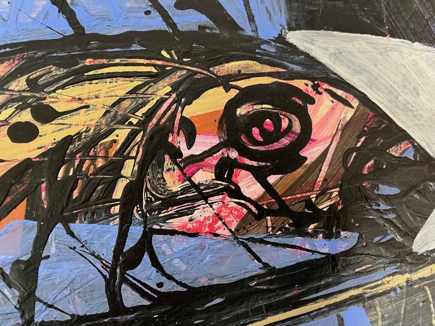 Schwertfisch, gestrandet, mit Schiff von Mathias Wunderlich (2023): Malerei Acryl auf Papier ...