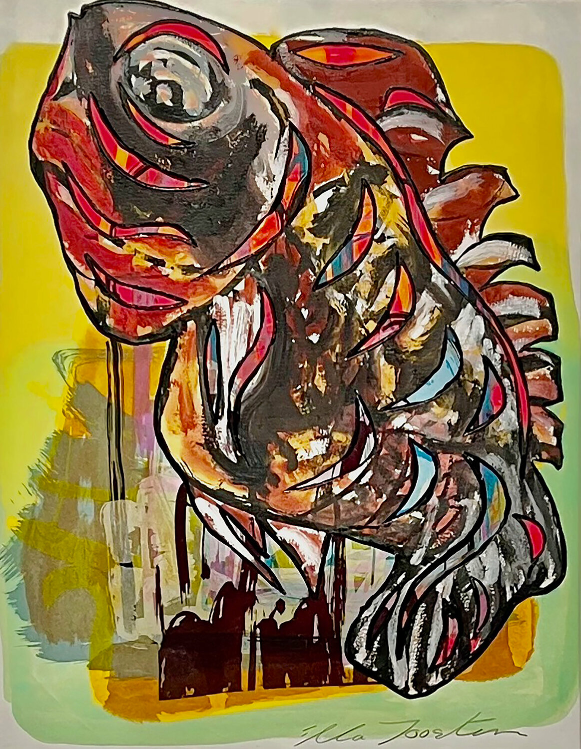Dancing Fish 6 by Ella Joosten (2021) : Work on Paper Oil, Gouache on ...
