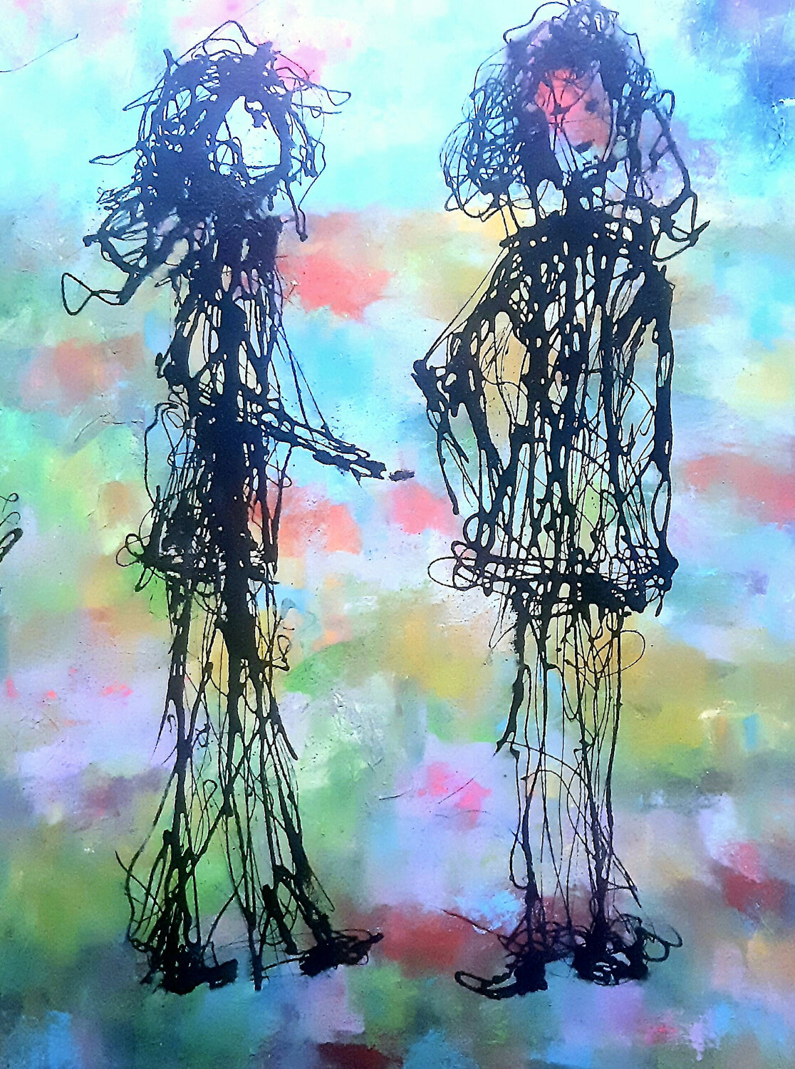 Les 3 gamines - 120x140 - 2022 von Sof - Sophie Voigt-Chadeyron (2022): Malerei Acryl, Farbspray ...