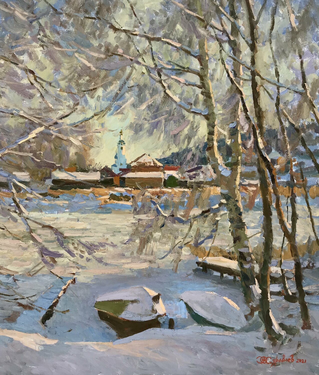 Winter lace by Oleg Zhuravlev Zhuravlev (2021) : Painting Oil on Canvas ...