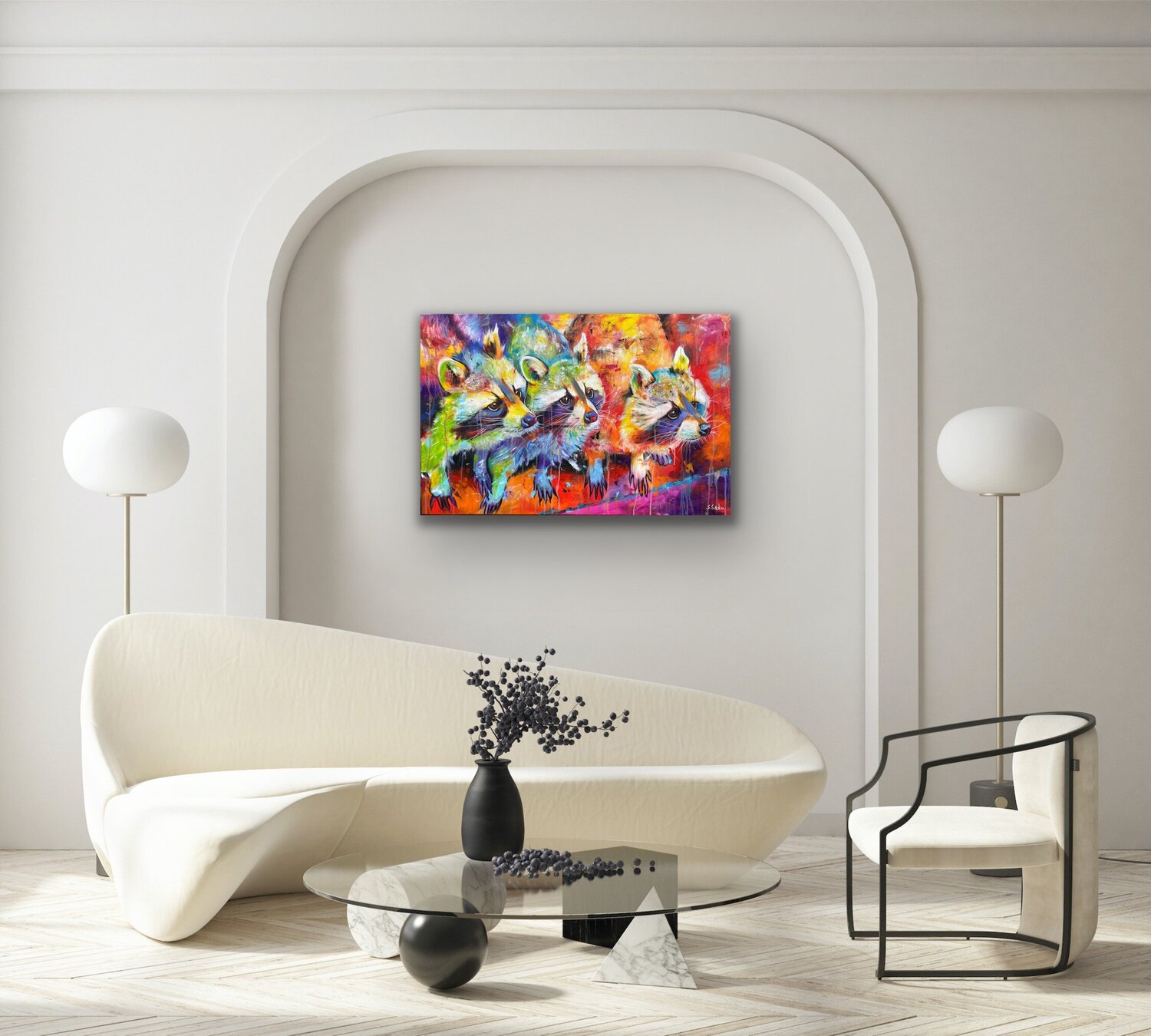 raccoons von Sabrina Seck (2022): Malerei Acryl, Lack auf Leinwand ...