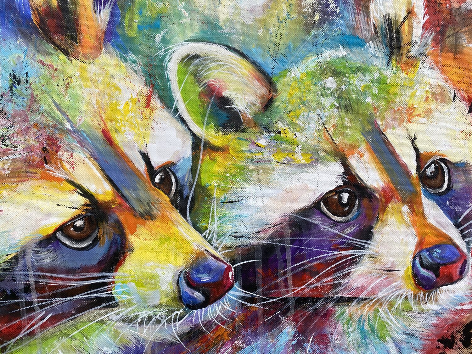 raccoons von Sabrina Seck (2022): Malerei Acryl, Lack auf Leinwand ...