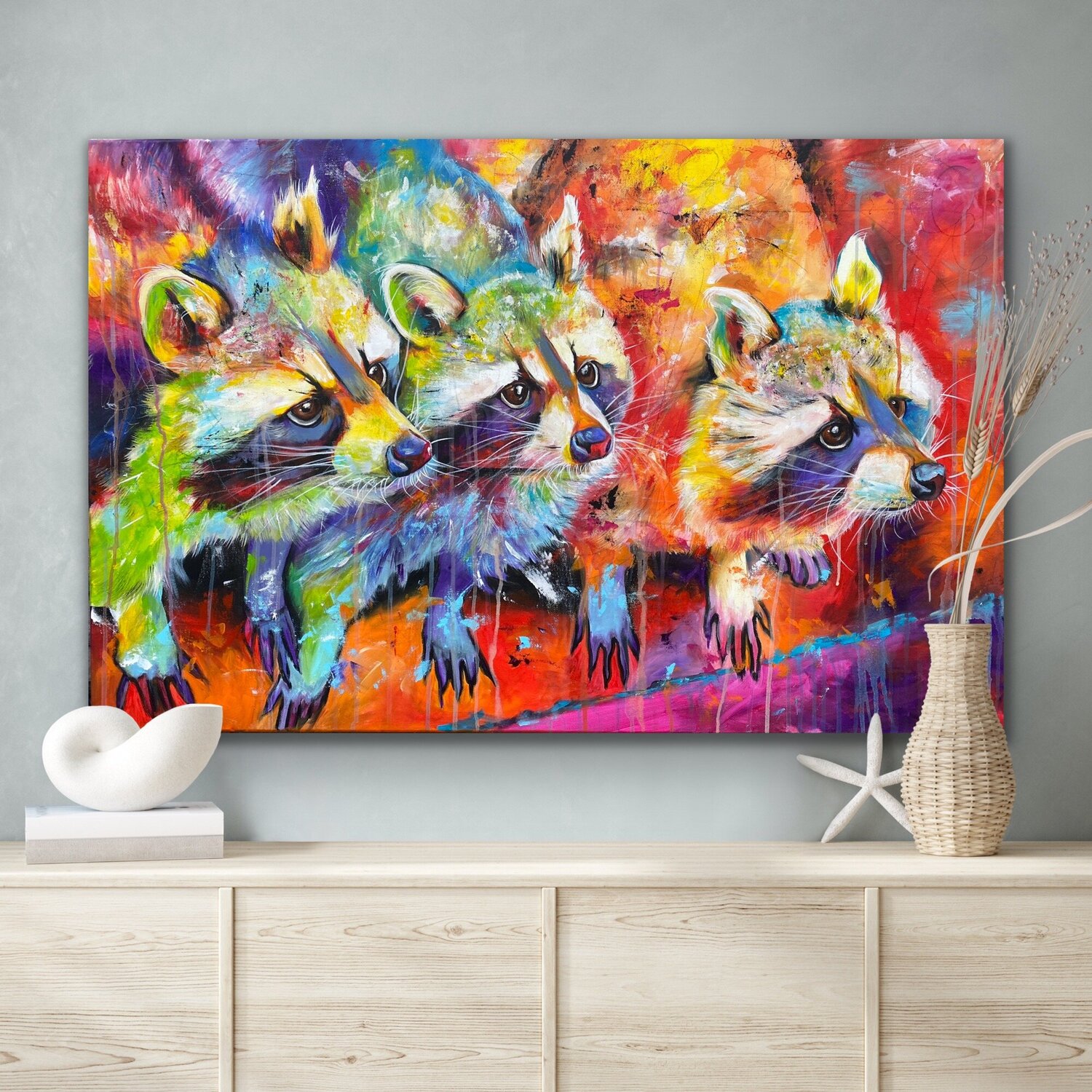 raccoons von Sabrina Seck (2022): Malerei Acryl, Lack auf Leinwand ...