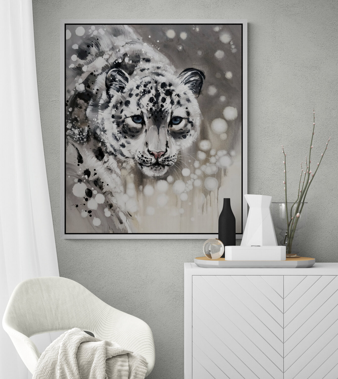 SNOW LEOPARD von Anna Cher (2022): Malerei Acryl auf Leinwand - SINGULART
