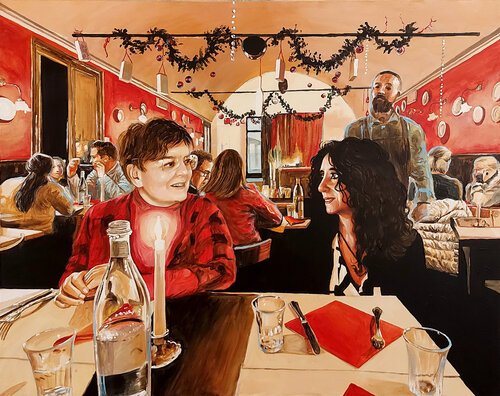 All'osteria von Marco Ronga (2024): Malerei Acryl auf Leinwand - Singulart