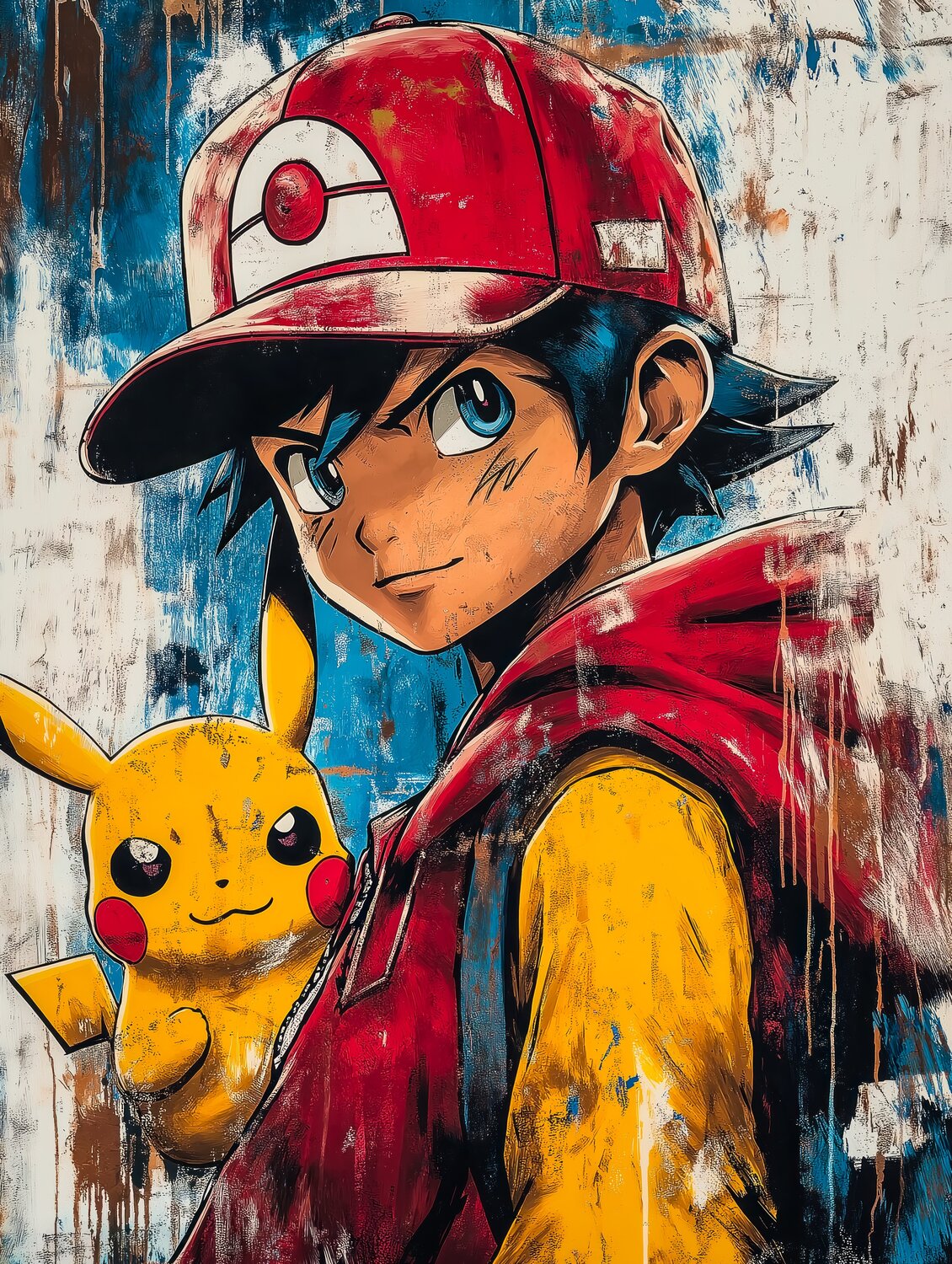 Ash and Pikachu by Cheeky Bunny (2024) : Painting Ink on Canvas - Singulart