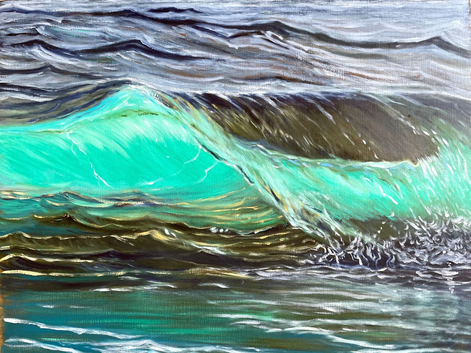 Grüne Welle by Gabriela Akari (2022) : Painting Oil on Paper - Singulart