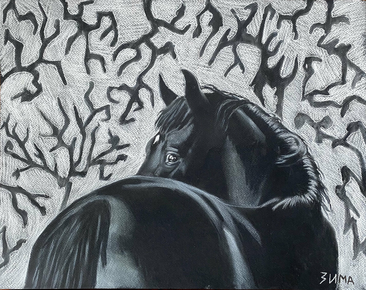 Black horse, I by Elena Zima (2021) : Drawing Pastel on Paper - Singulart