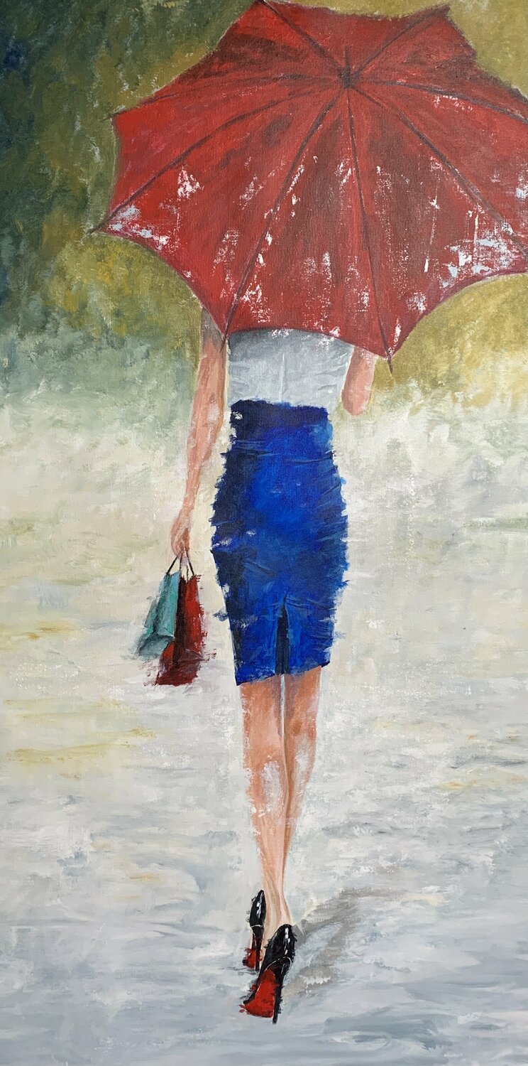 Lady with Red Umbrella by Tom Roso (2021) : Painting Acrylic on Canvas ...