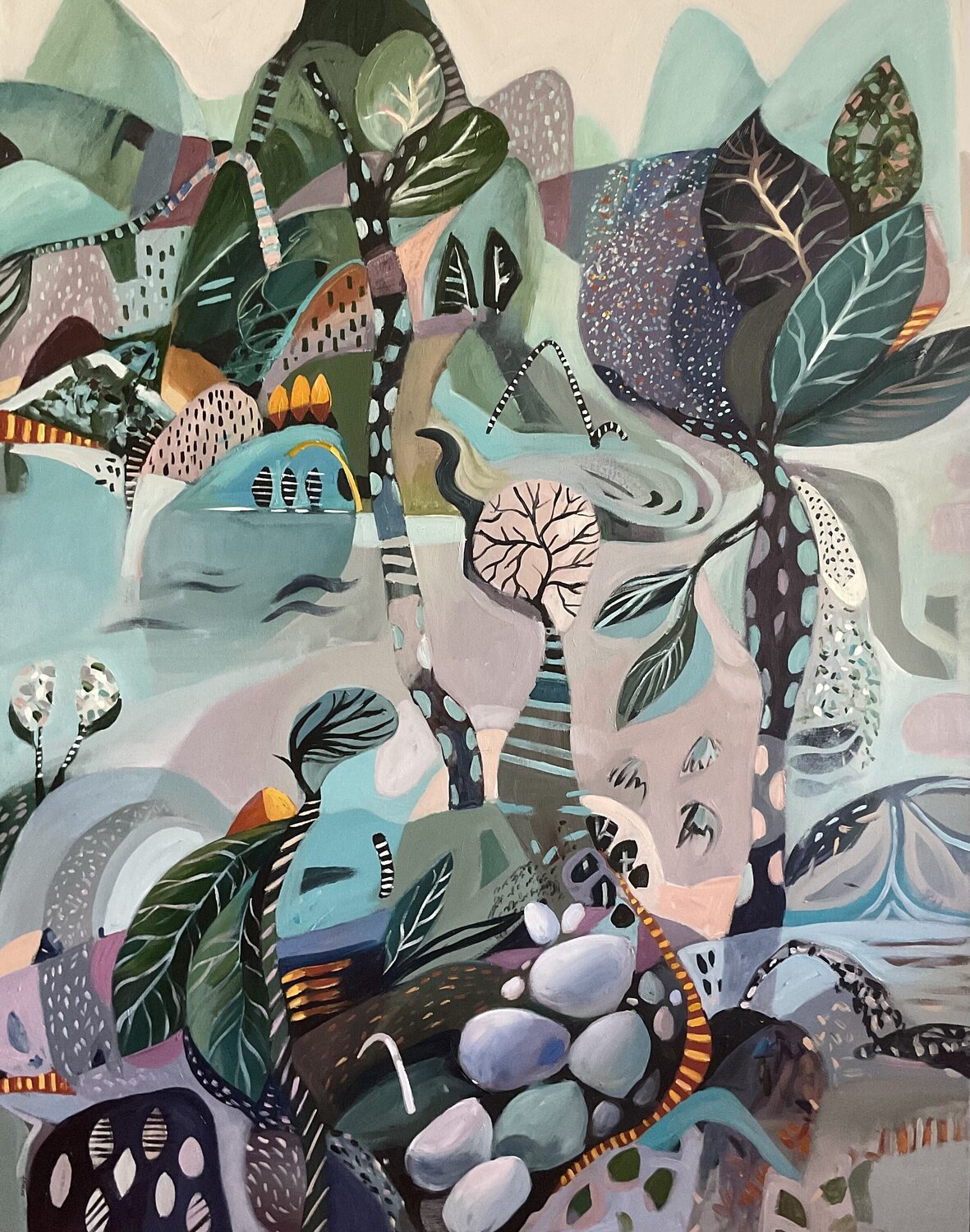 Leaf Trees and Rocks by Susan Trudinger (2022) : Painting Acrylic on ...