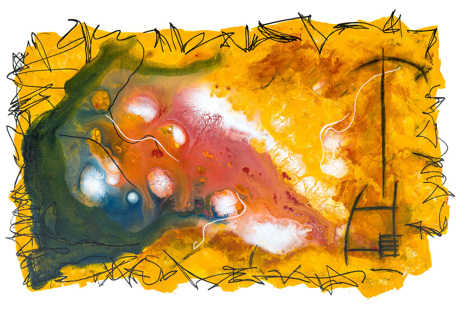 Sandswept Boundaries von Bruce Peebles (2024): Malerei Acryl, Tinte auf ...