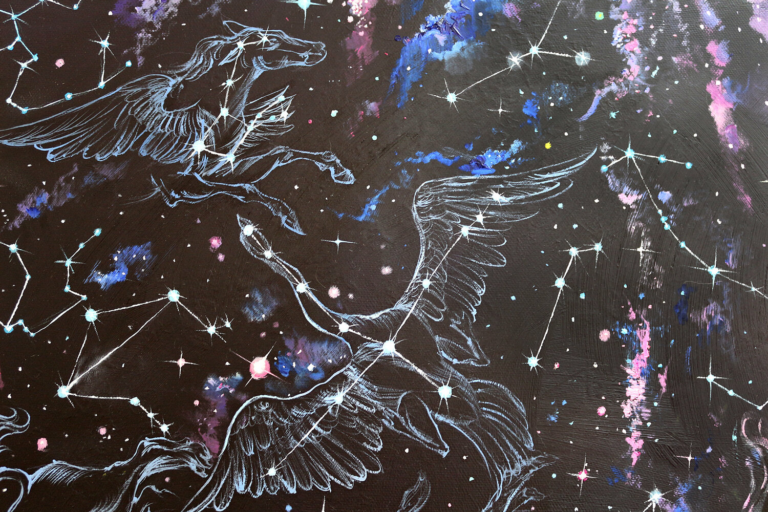 "Constellations" - woman portrait and night starry sky with ...