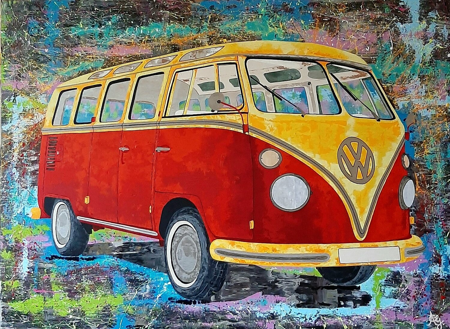 VW Bulli von Andreas Görzen (2021): Malerei Acryl auf Leinwand - Singulart