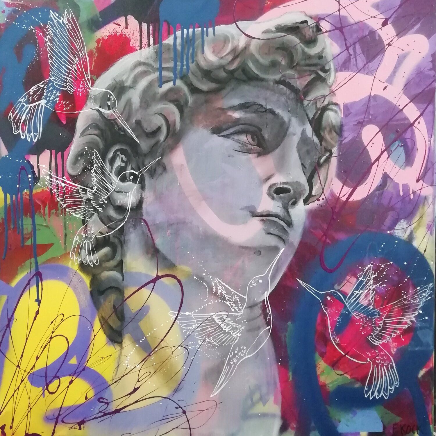The David (after Michelangelo) by Femke Kock (2022) : Painting Acrylic ...