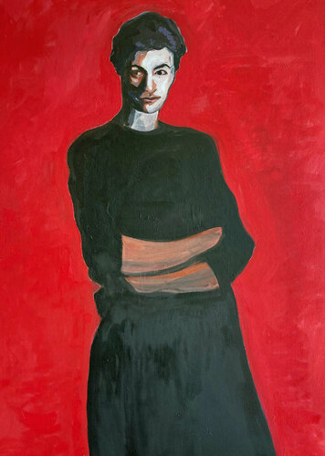 Angela in Denim. by Jerry Ross (2011) : Painting Oil on Canvas - Singulart