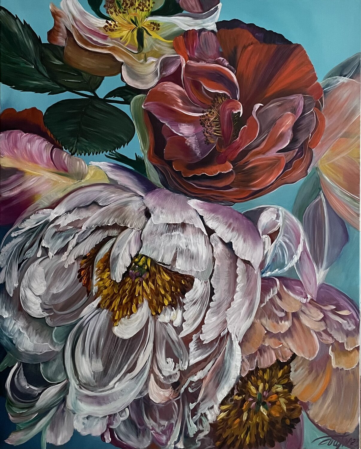Bright peonies by Anna Pavlovich-Naneva (2023) : Painting Oil on Canvas ...