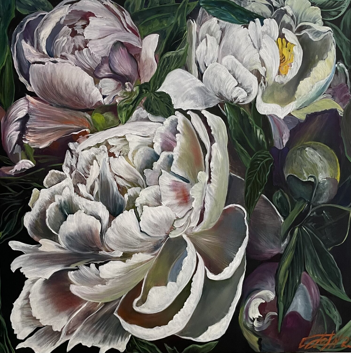 Light peonies von Anna Pavlovich-Naneva (2023): Malerei Öl auf Leinwand ...