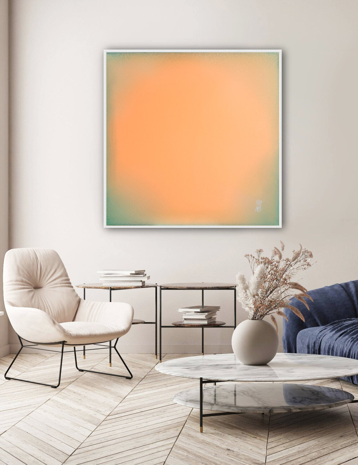 The Beginning / Peach Fuzz Water von Mila Weis (2024): Malerei Acryl ...