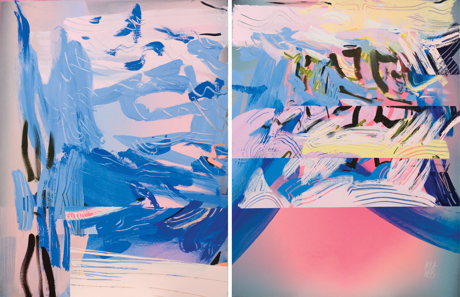 Journey To Blue / Diptych by Mila Weis (2022) : Painting Acrylic on Canvas - Singulart