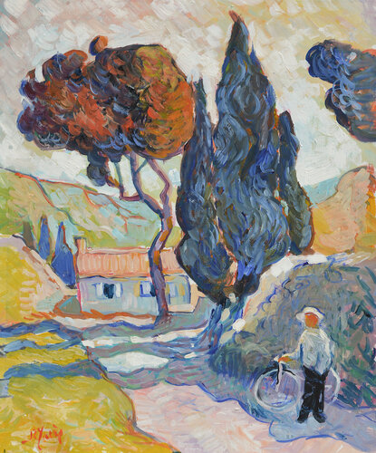 Le cycliste by Patrick MARIE (2022) : Painting Oil on Linen - Singulart