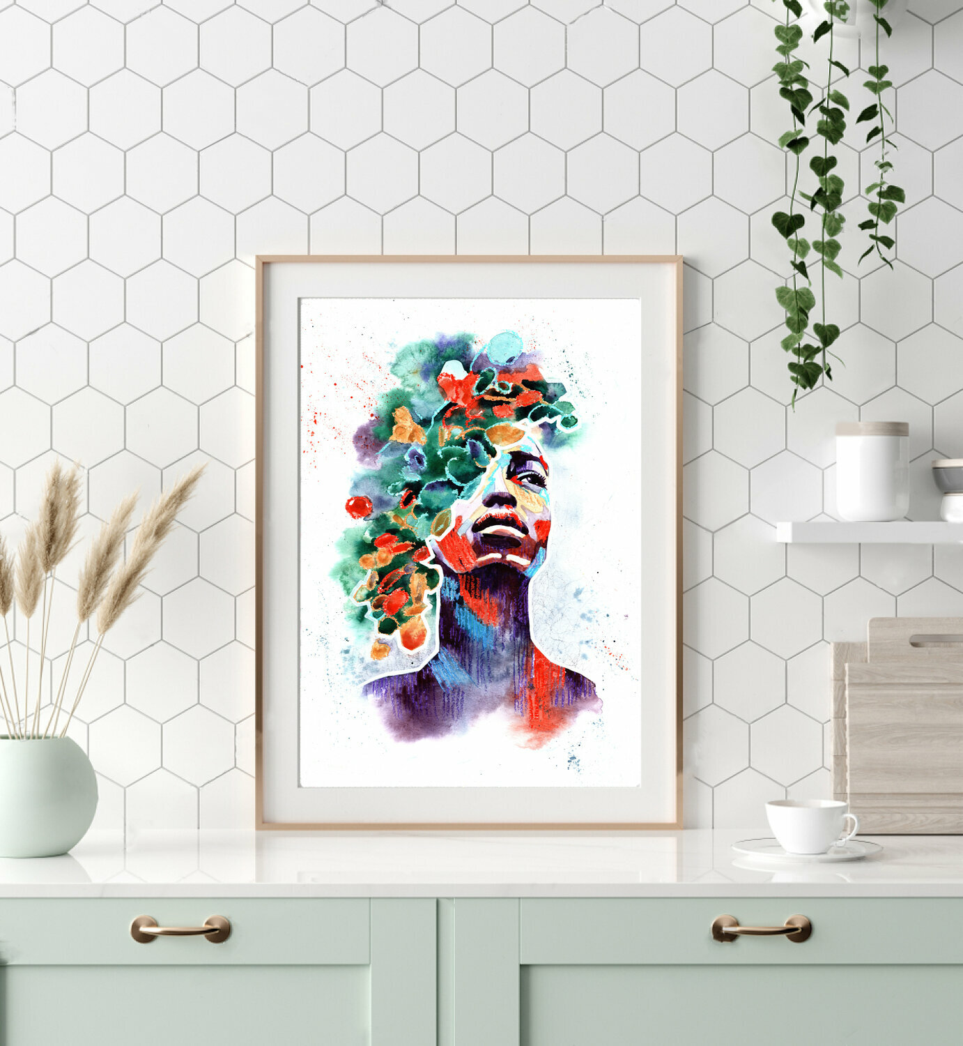 HONESTY - small colorful wall art, watercolor woman portrait, modern ...