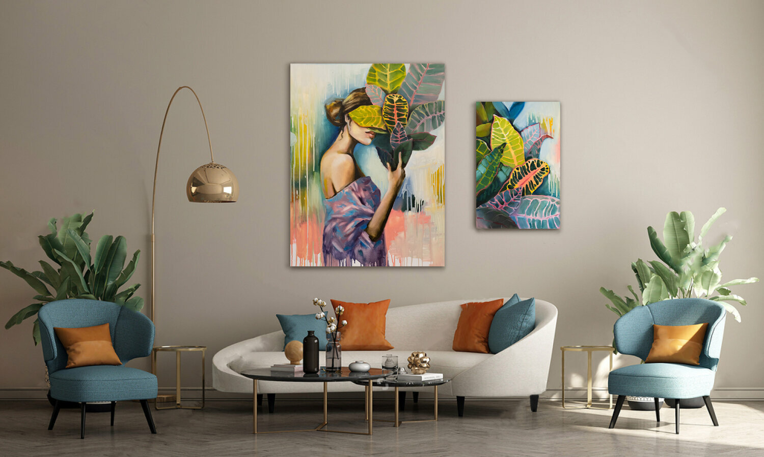 ADOPTION – large oil diptih artwork, colorful woman portrait art ...