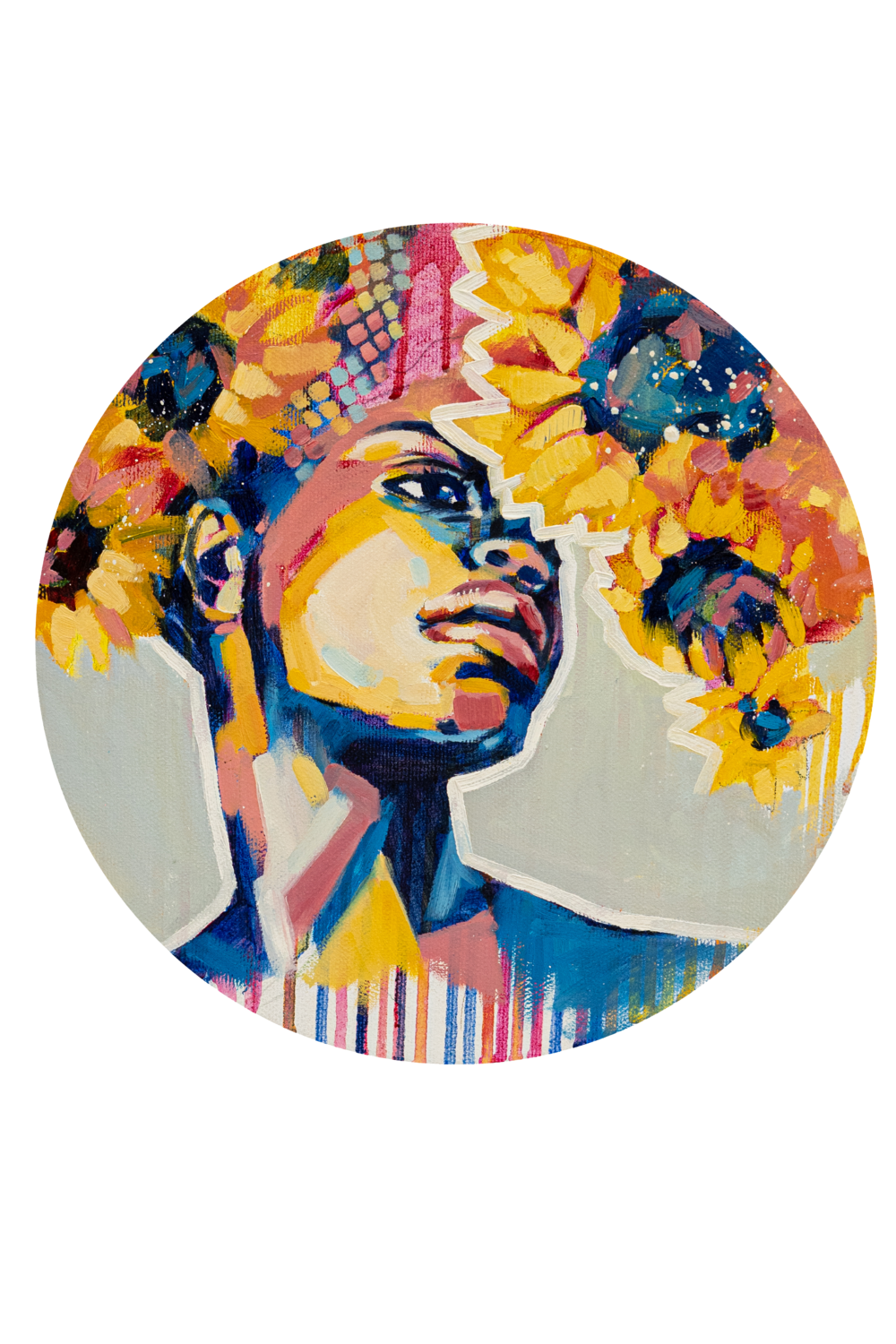 INIMITABLE WOMAN– Triptych wall art, small round canvas, female ...