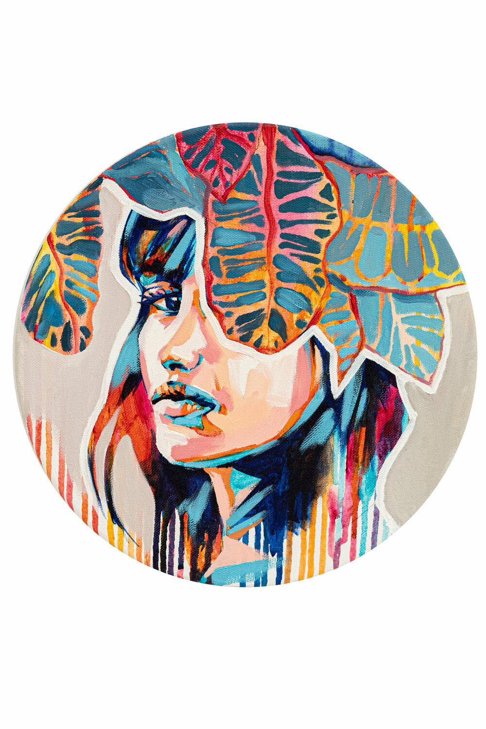 INIMITABLE WOMAN– Triptych wall art, small round canvas, female ...