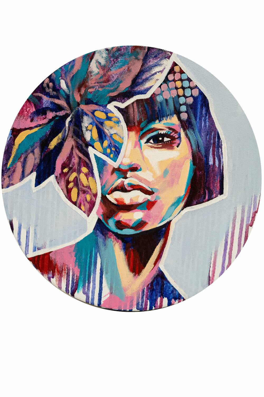 INIMITABLE WOMAN– Triptych wall art, small round canvas, female ...