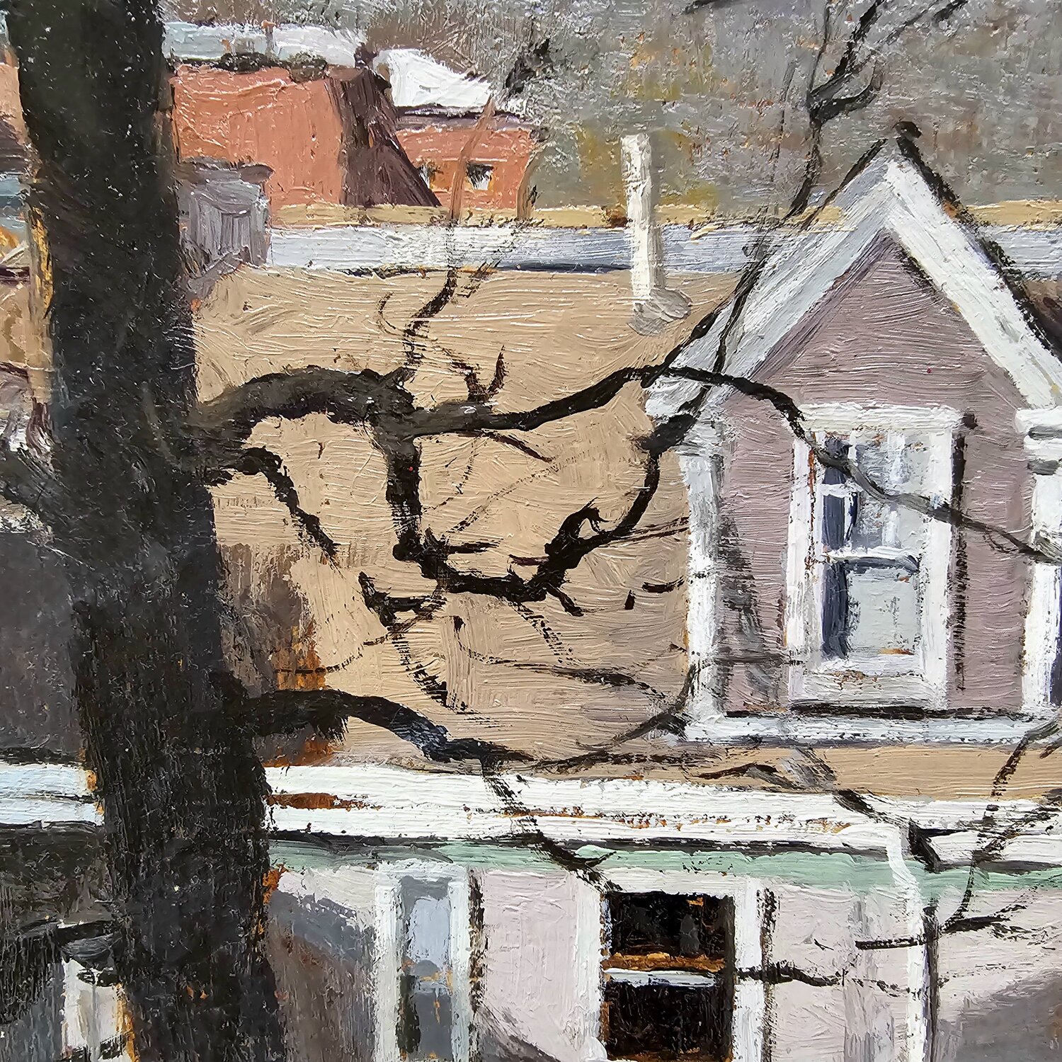 Backyards of Brookline von Michael Compton (2023): Malerei Öl auf ...