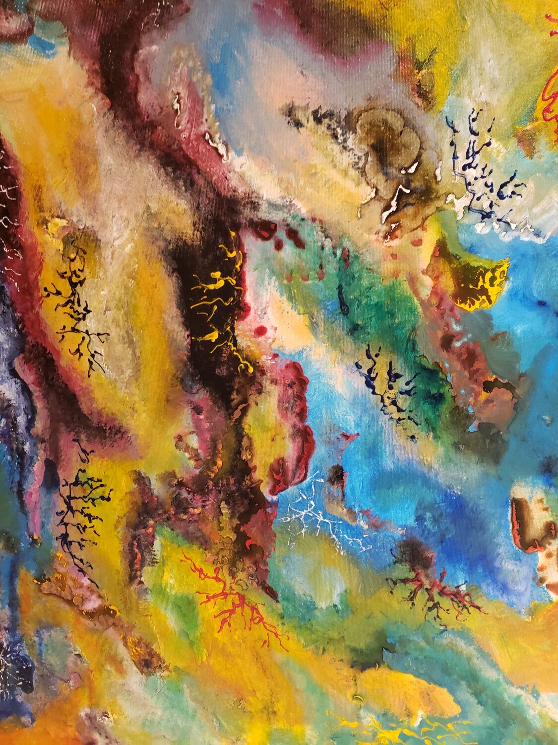 Gloria Art Mundi, abstract painting on canvas, red, black, orange, navy ...