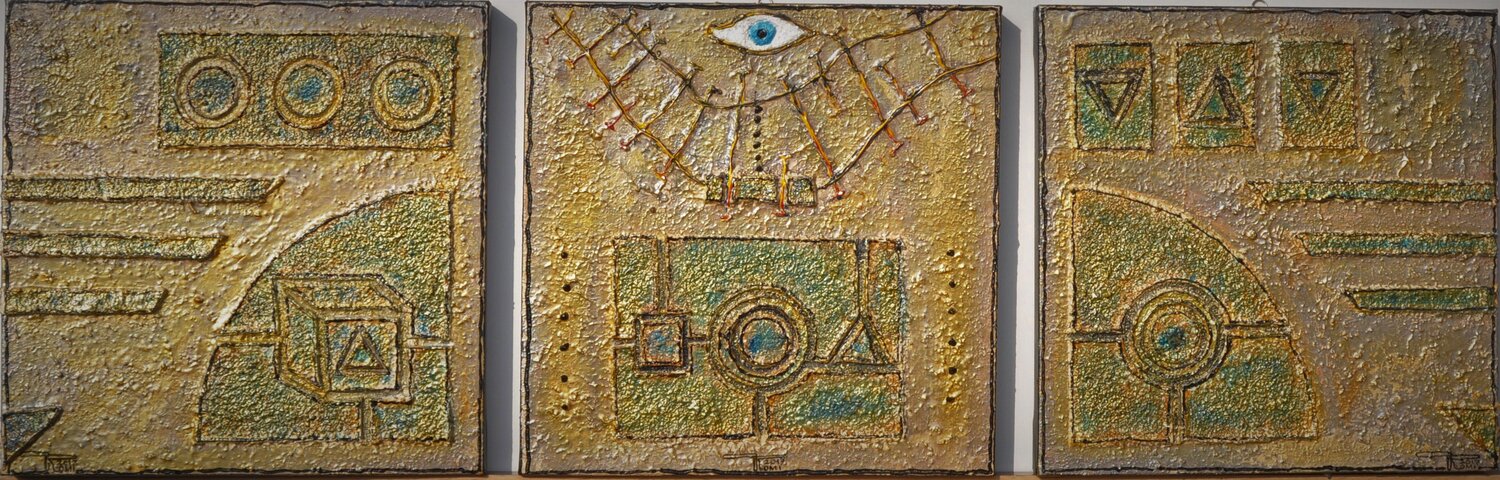 Number 666, in this vibrant triptych, I explored a harmony of geometry ...