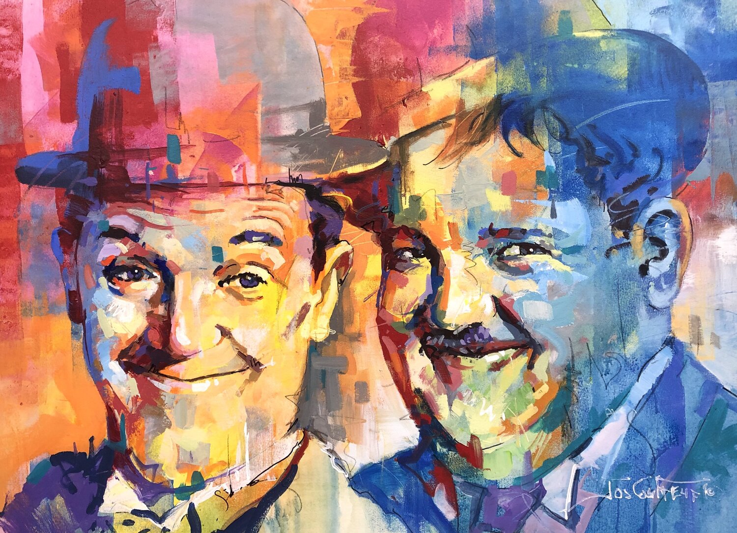 Laurel and Hardy - Comedy Duo by Jos Coufreur (2023) : Painting Acrylic ...