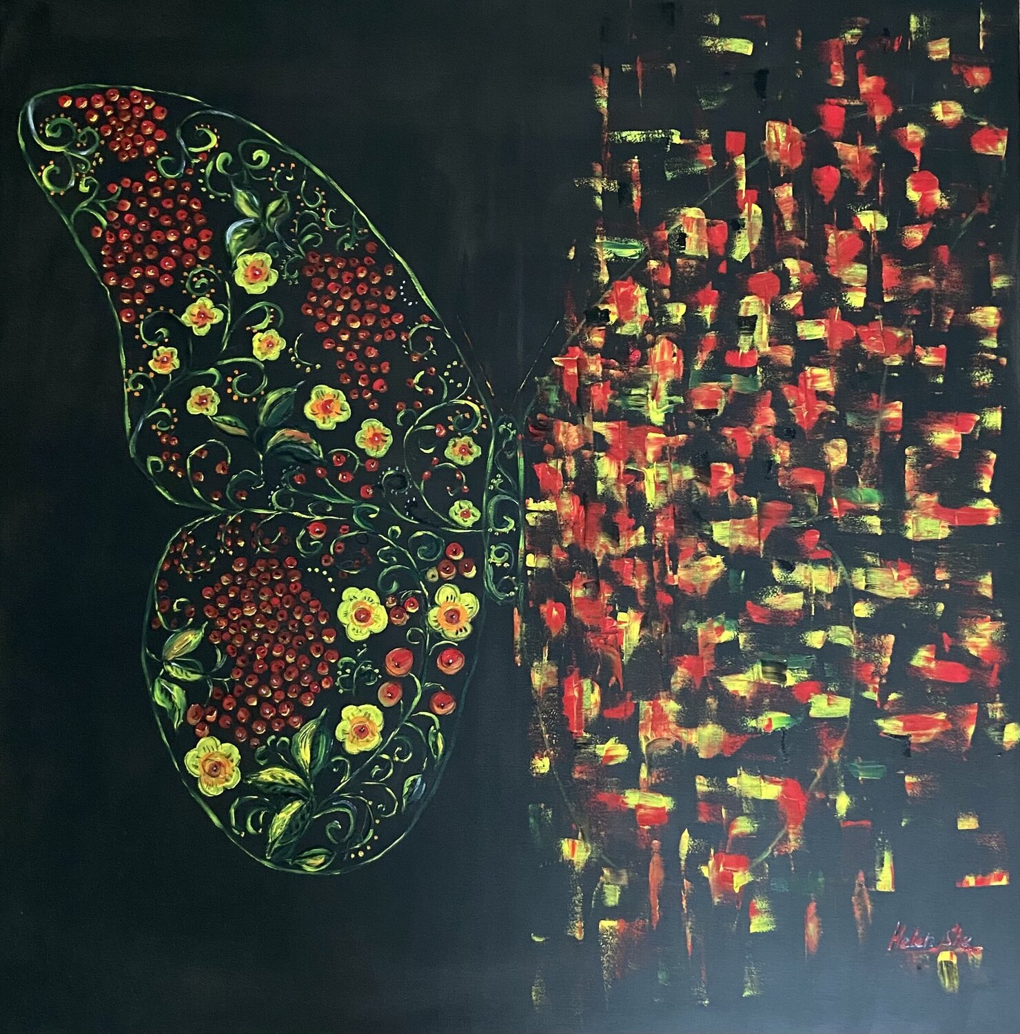 Butterfly Matrix KHOKHLOMA by Helen She (2023) : Painting Oil on Canvas ...