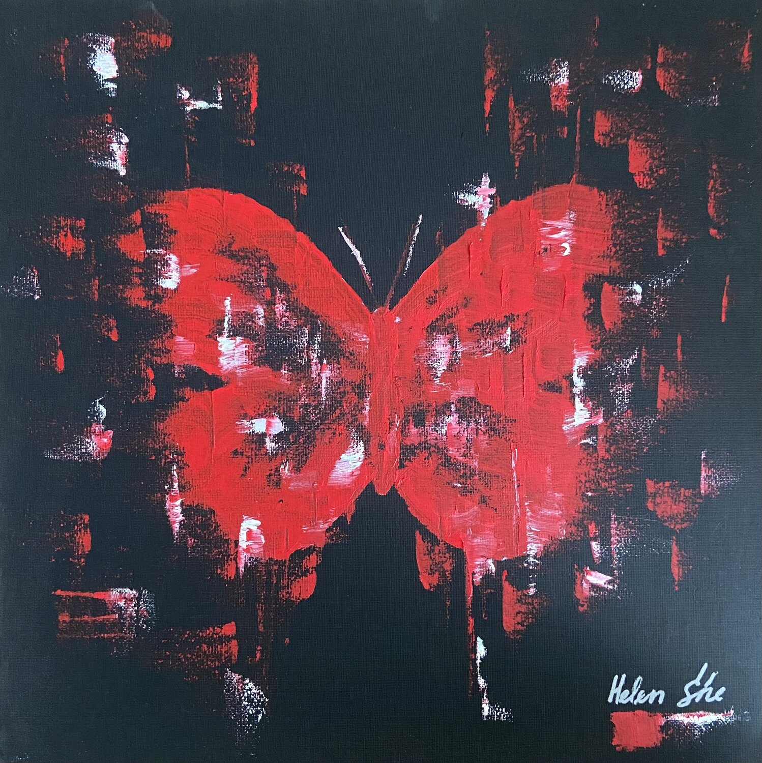 BUTTERFLY MATRIX RED by Helen She (2023) : Painting Acrylic, Oil on ...