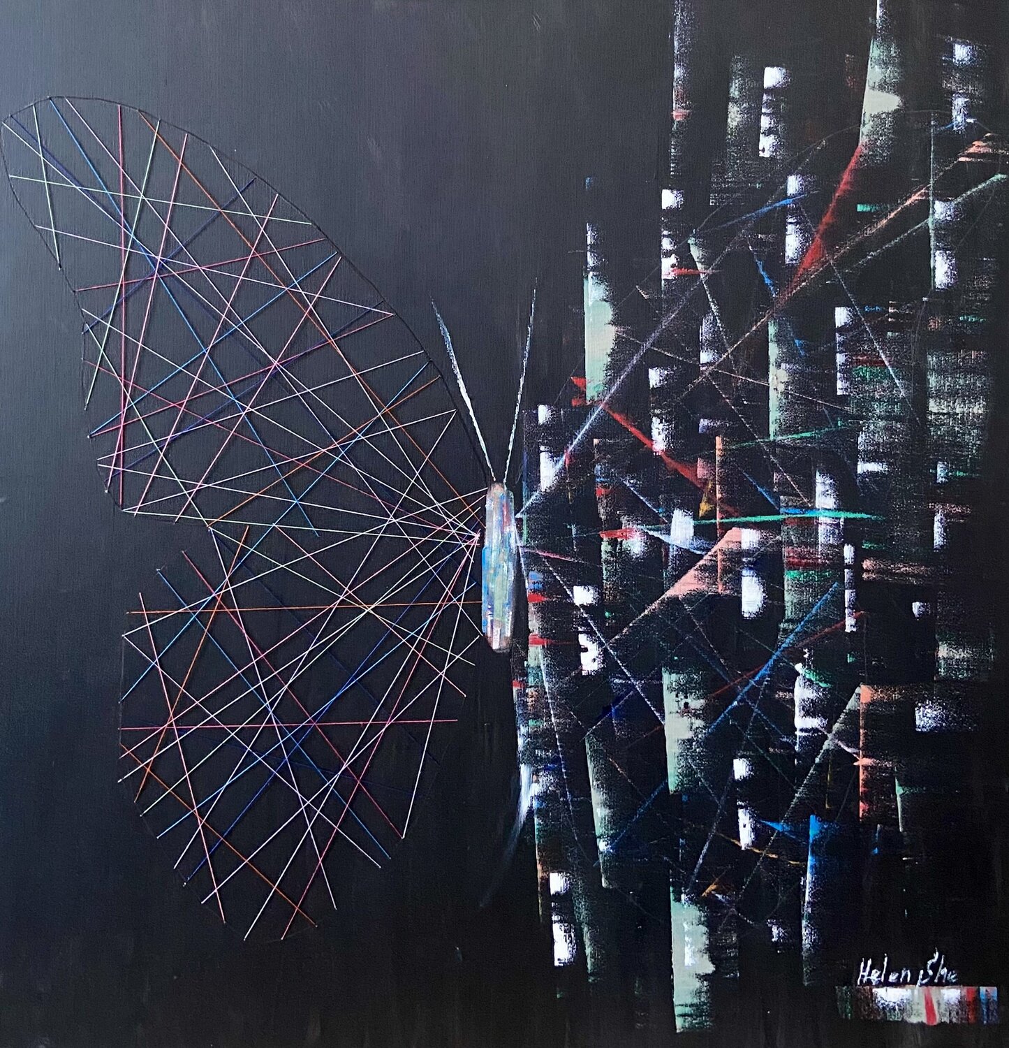 BUTTERFLY MATRIX GEOMETRIC by Helen She (2024) : Painting Acrylic, Oil ...
