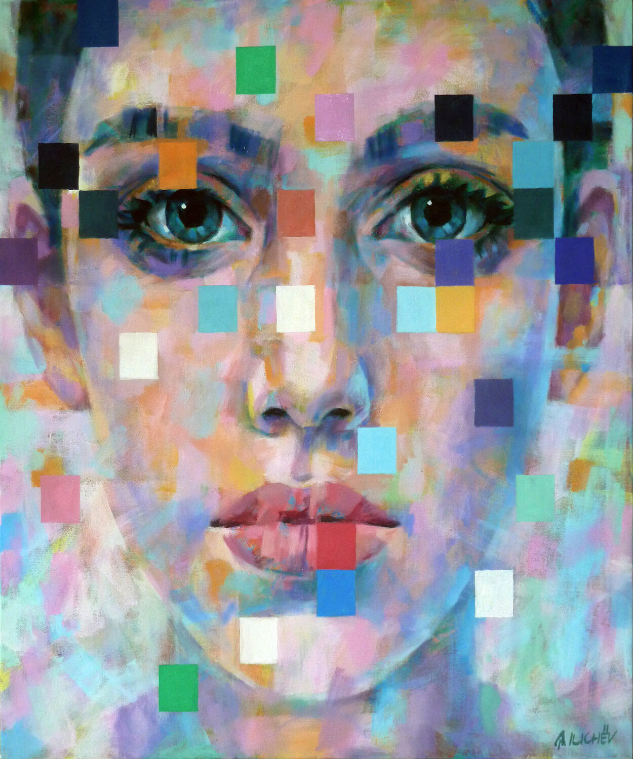 PORTRAIT WITH PIXELS by Aleksandr Ilichev (2022) : Painting Acrylic on ...