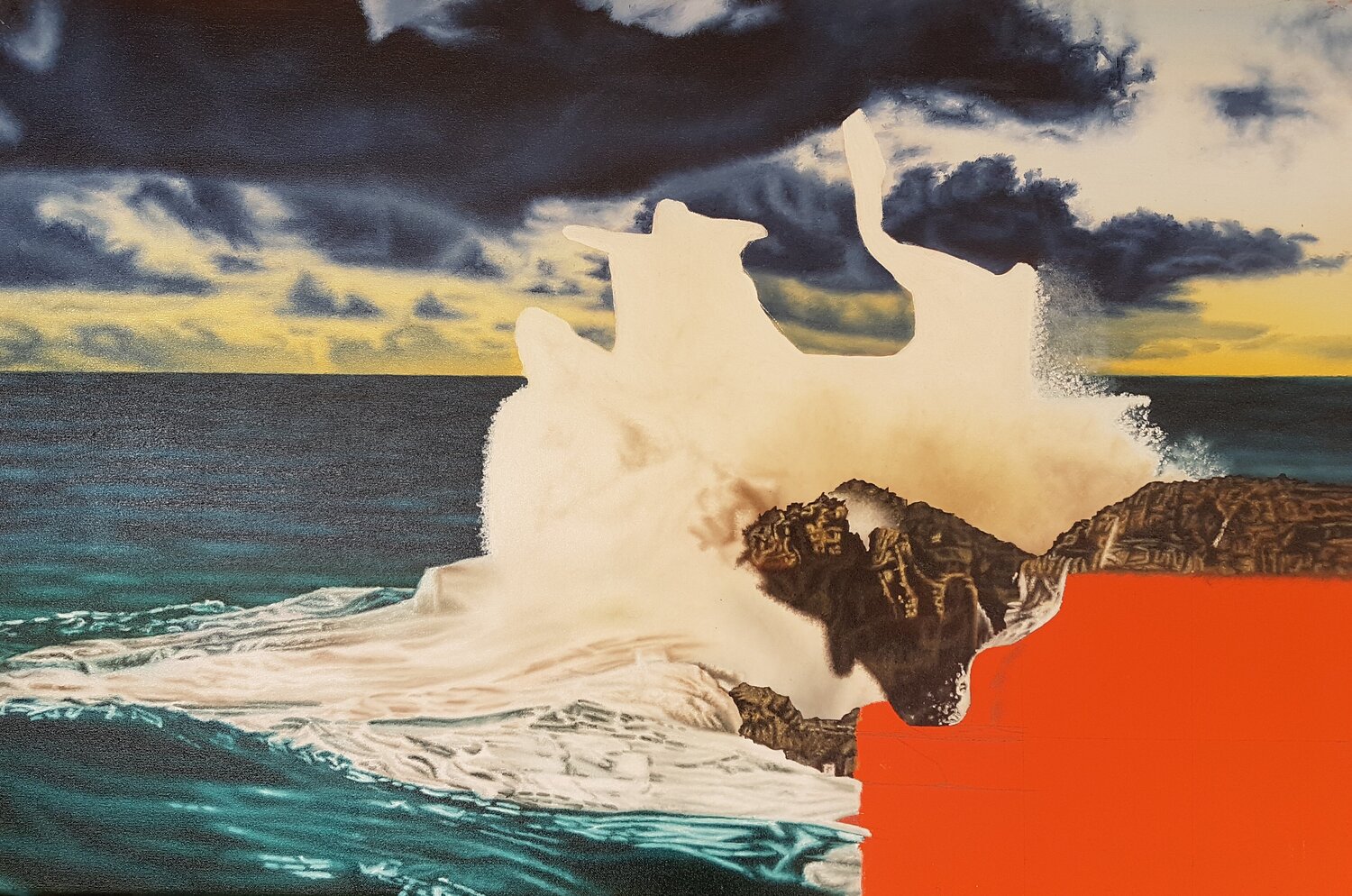 Tremenda ola golpeando en roca von mario galarza (2023): Malerei Öl auf ...