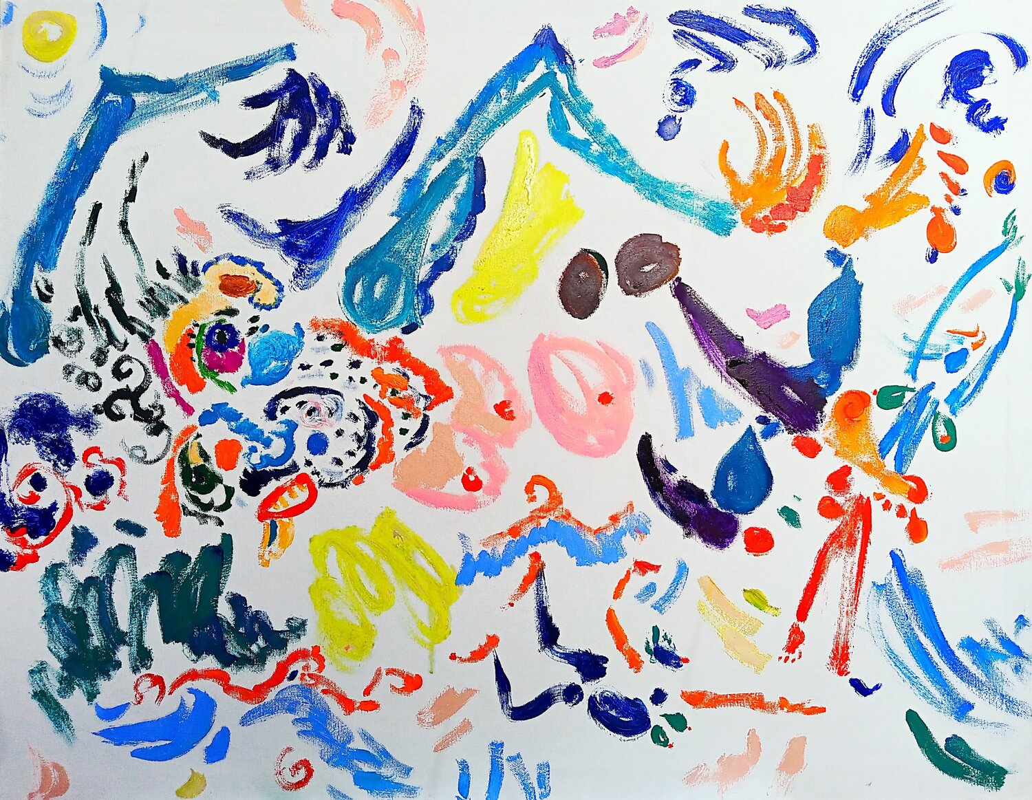 Cheerful rainbow swimmers von Klimanova Marina Yes (2023): Malerei Öl auf Stoff - Singulart