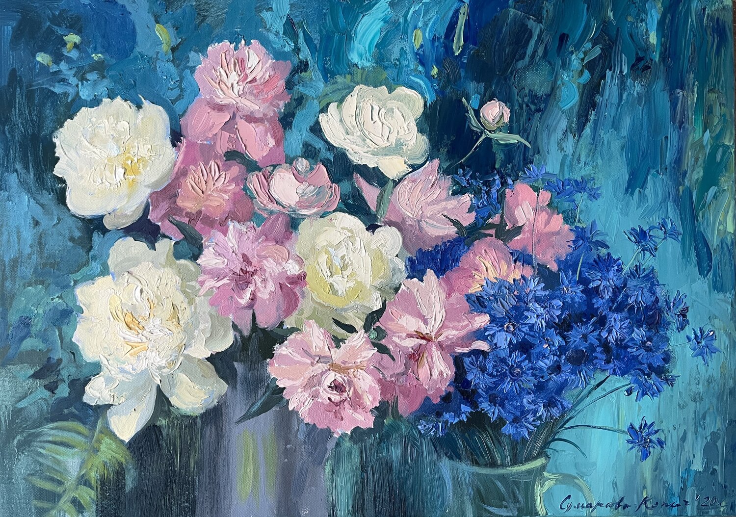Mom's peonies de Darya Sumarava-Kopach (2020): Pintura Óleo en Lienzo ...
