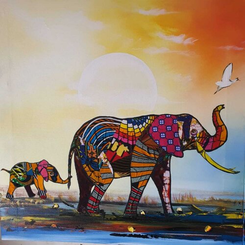 Elephant intimacy by Ema Kato (2023) : Painting Acrylic, Collage on ...