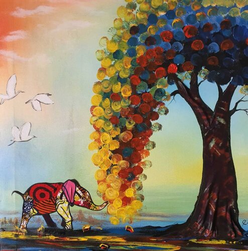 Elephant intimacy by Ema Kato (2023) : Painting Acrylic, Collage on ...