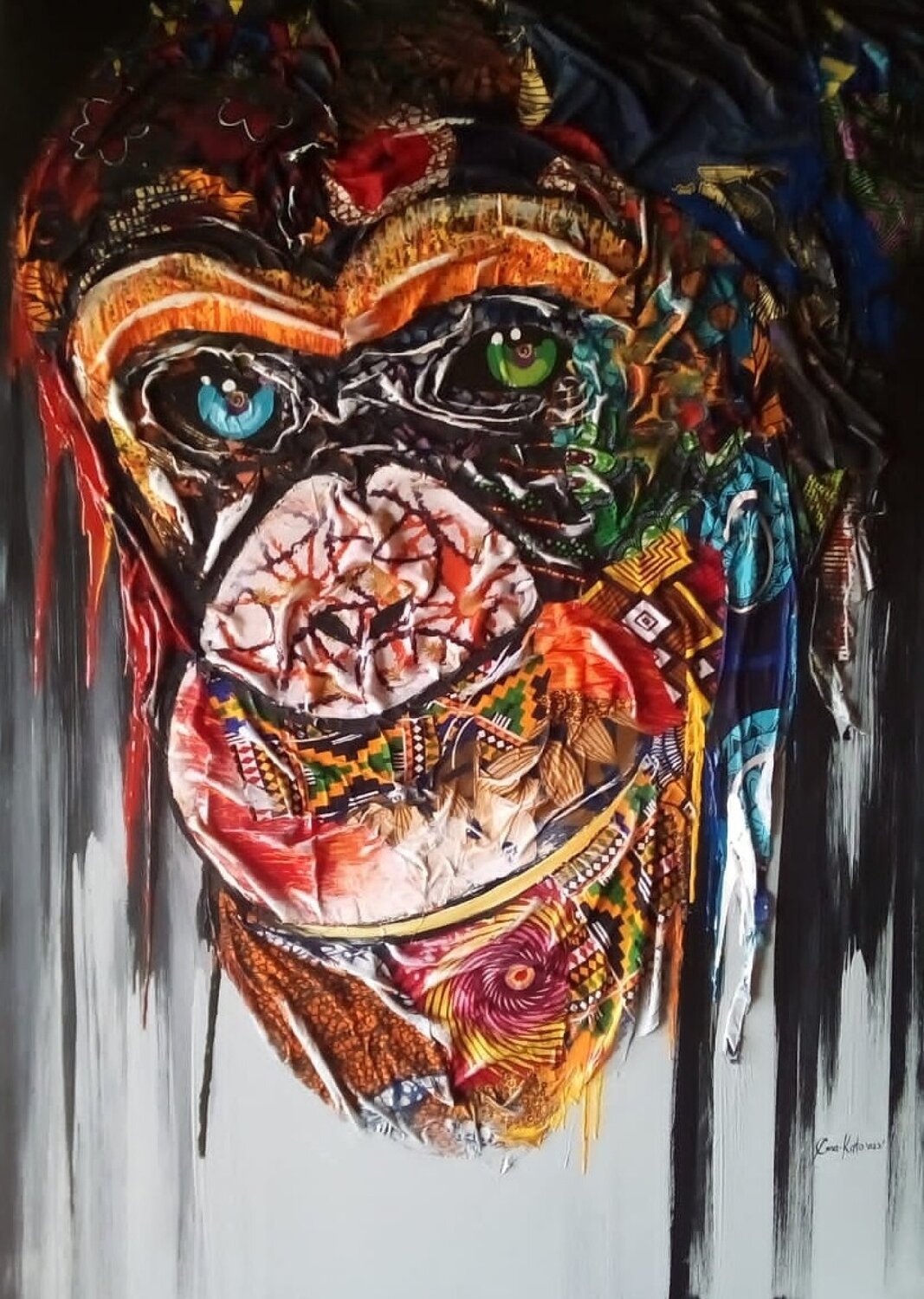 Abstract Chimpanzee portrait painting, mixed media artwork. by Ema Kato ...