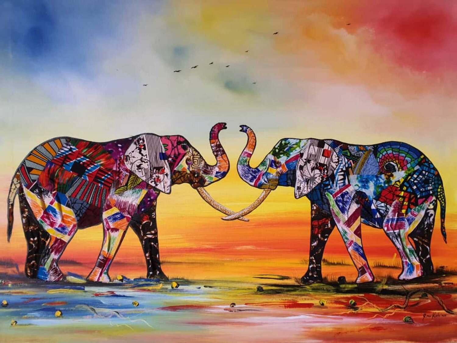 Elephant intimacy by Ema Kato (2023) : Painting Acrylic, Collage on ...