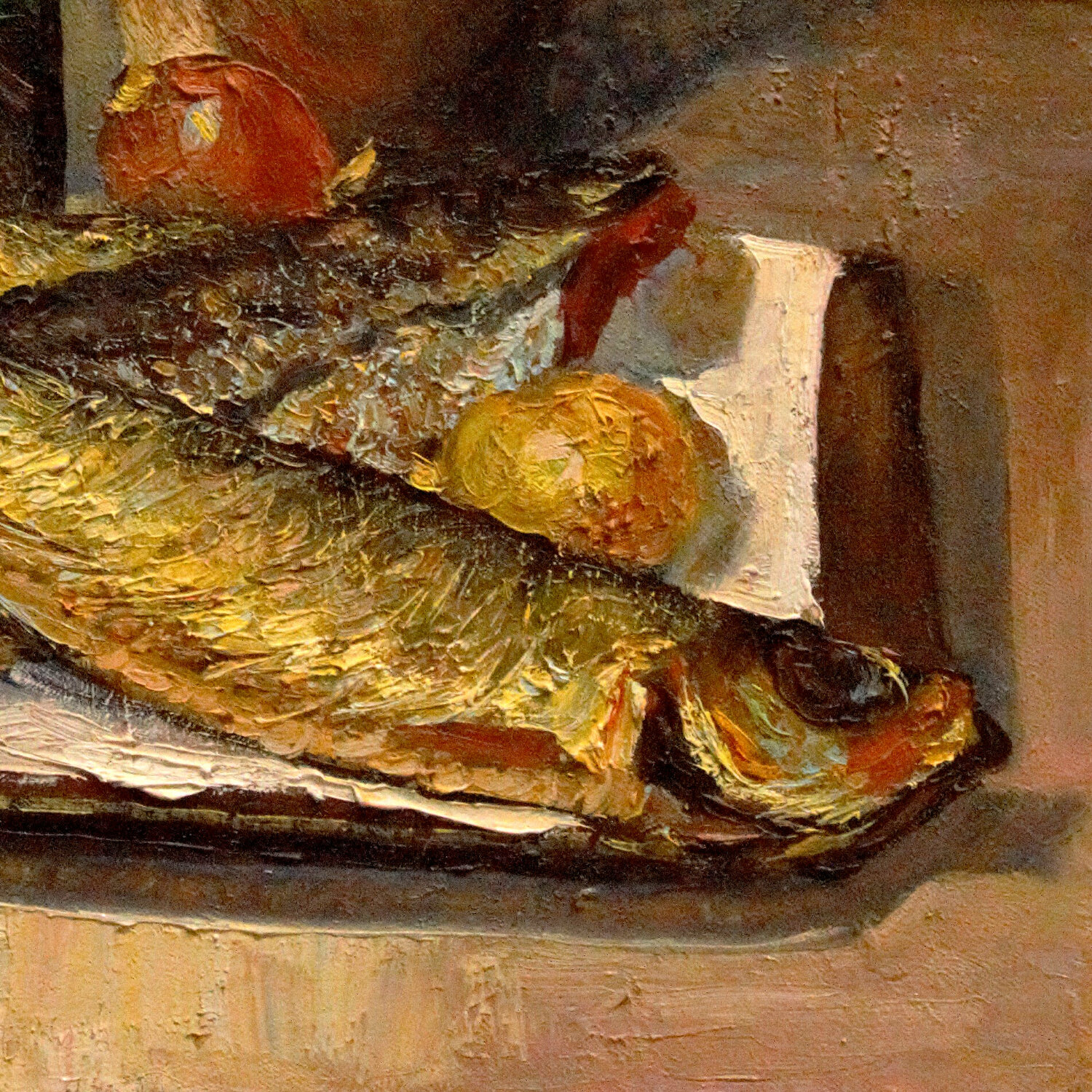 Still life with fish. Original impressionism realism oil painting by ...