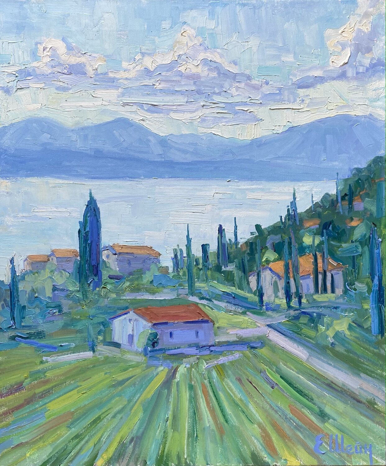 Summer evening on Lake Garda by Genia Sheyn (2022) : Painting Oil on ...