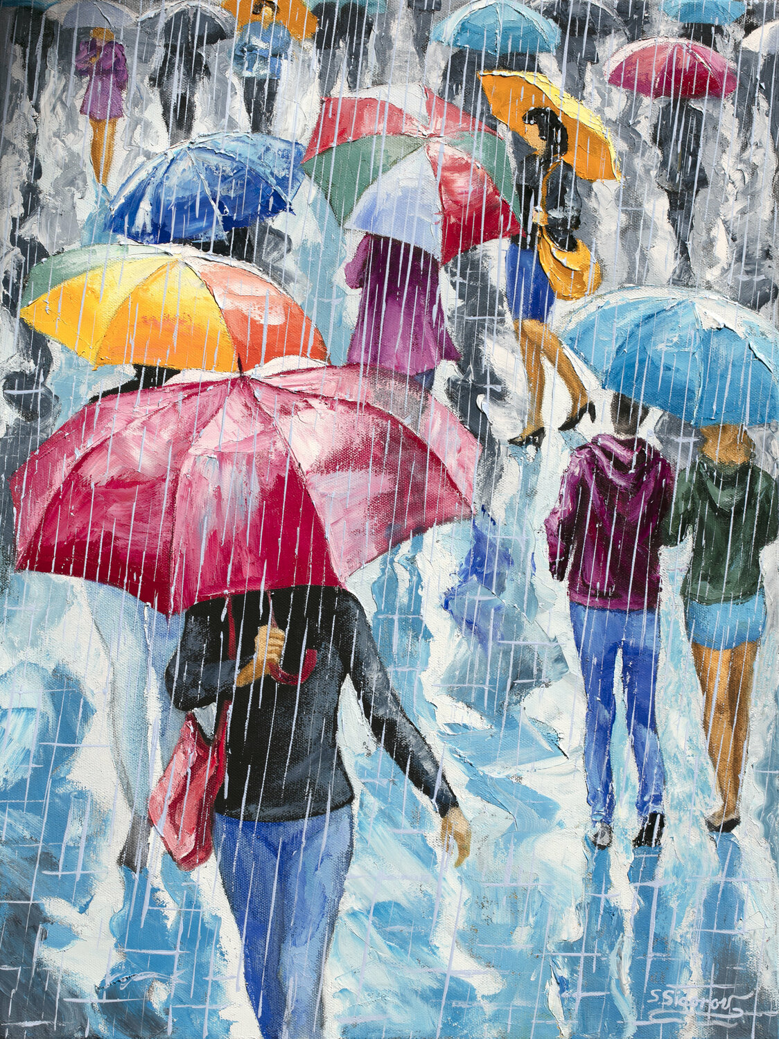Umbrellas In The Rain Art