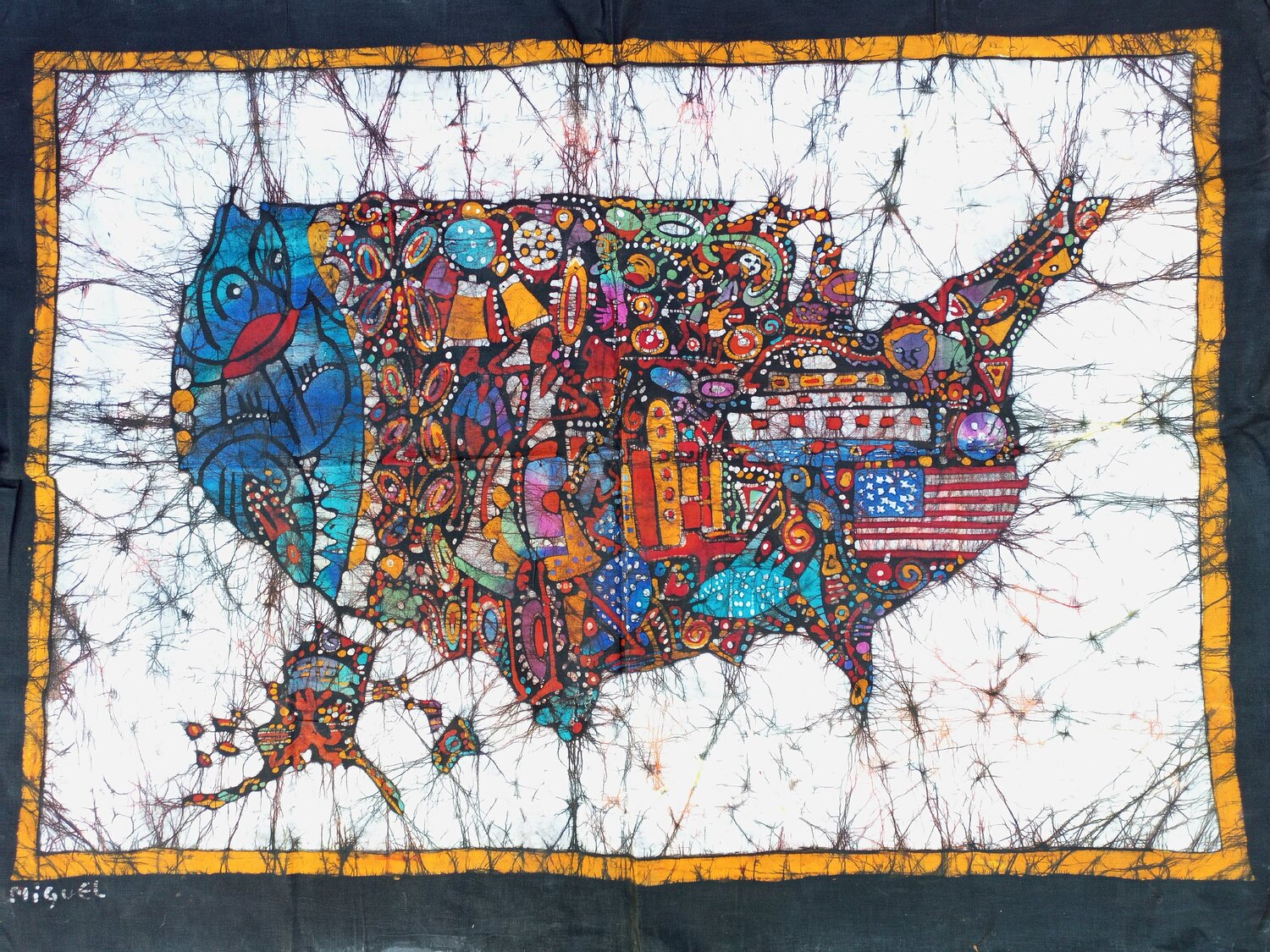 US map, Maps, Batik, Batique by Jafeth Moiane (2022) : Painting Wax ...